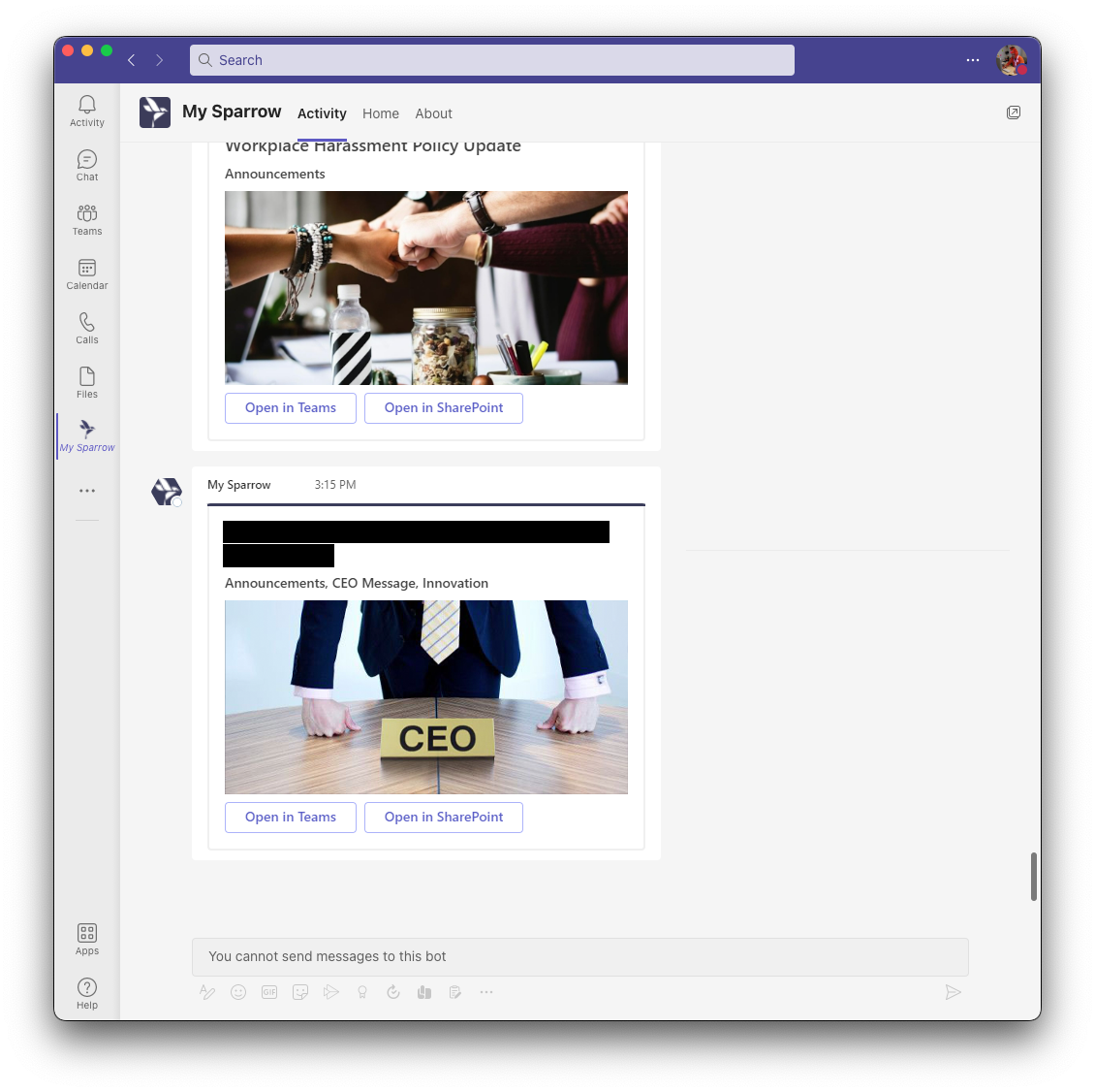How do I unpin the Sparrow App from Microsoft Teams?